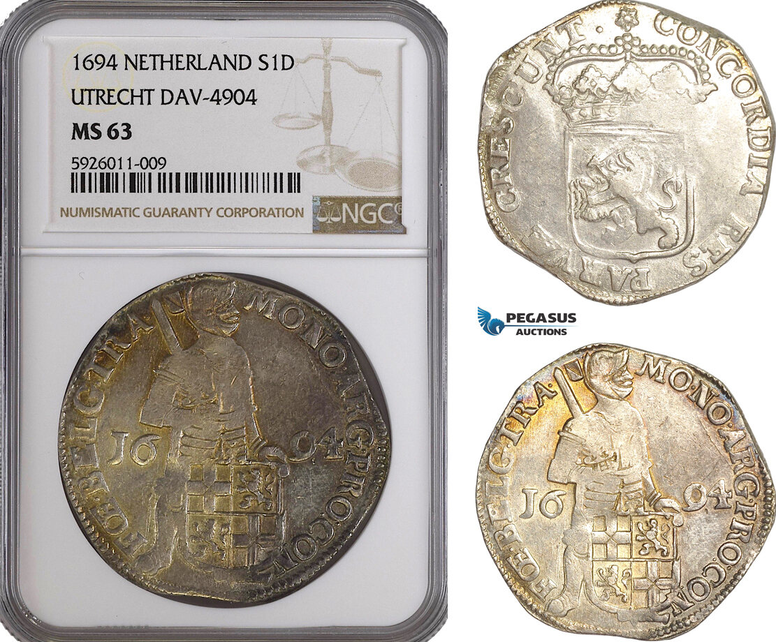 Netherlands Silver Ducat 1694 Utrecht NGC MS63 | MA-Shops