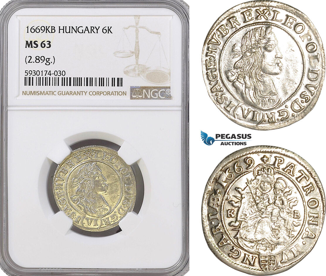 Hungary 6 Kreuzer 1669 Leopold NGC MS63 | MA-Shops