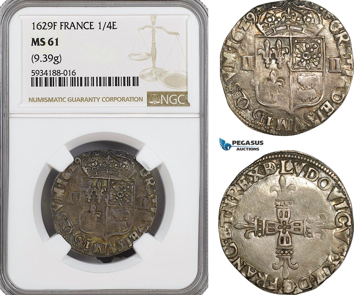 France 1/4 Ecu 1629 Louis XIII NGC MS61 | MA-Shops