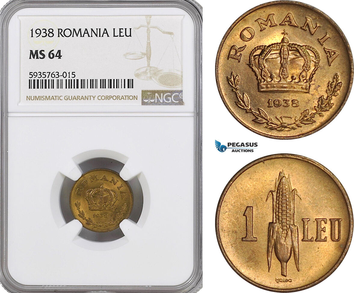 Romania 1 Leu 1938 Carol II NGC MS64 | MA-Shops