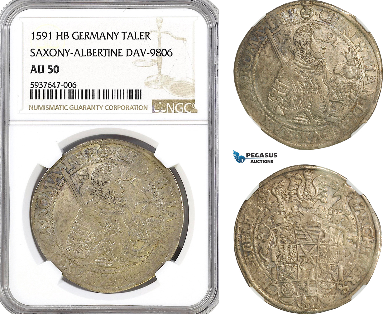 Germany Taler 1591 Saxony, Christian I NGC AU50 | MA-Shops