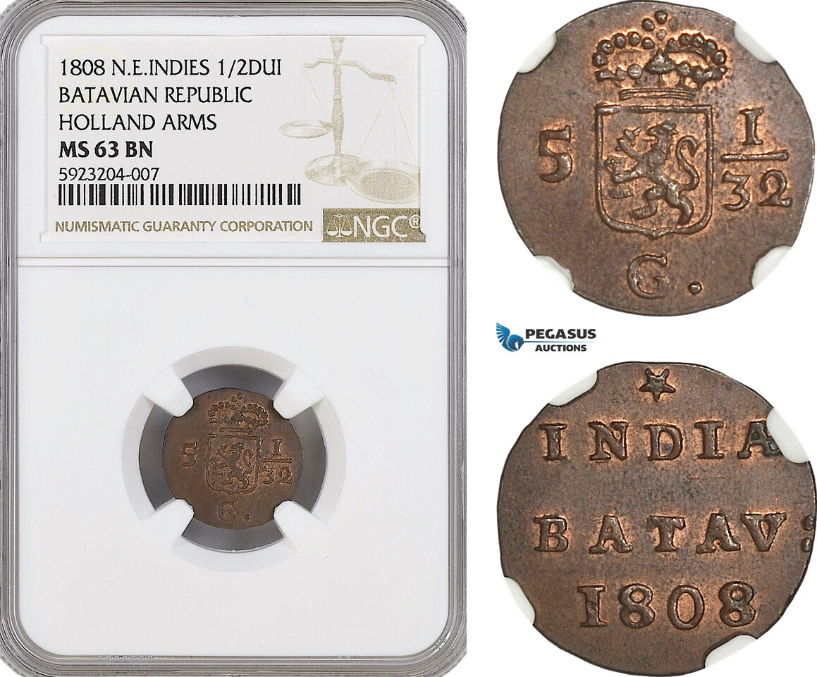 Netherlands East Indies 1/2 Duit 1808 Batavian Republic NGC MS63BN | MA ...