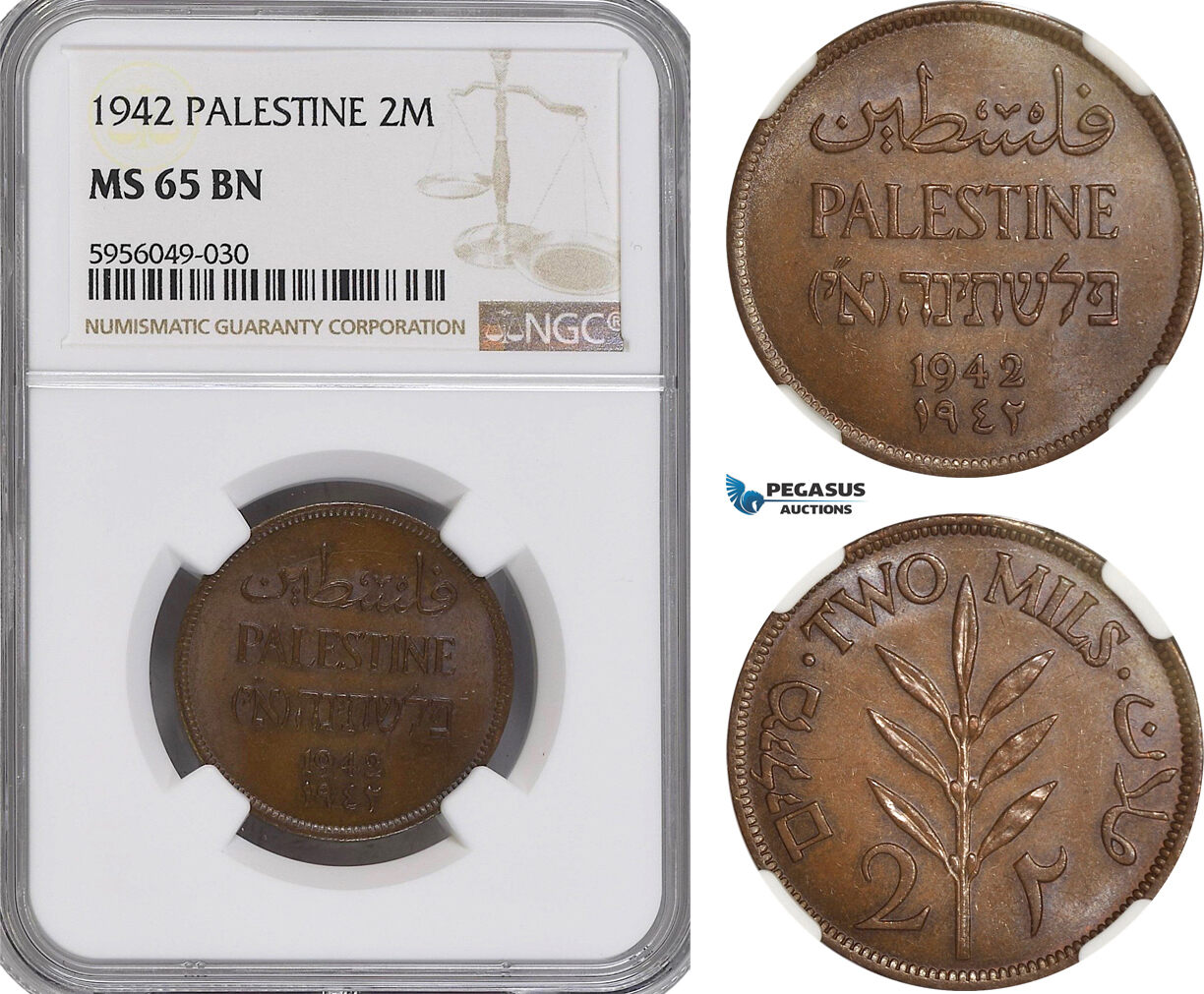 Palestine 2 Mils 1942 NGC MS65BN | MA-Shops