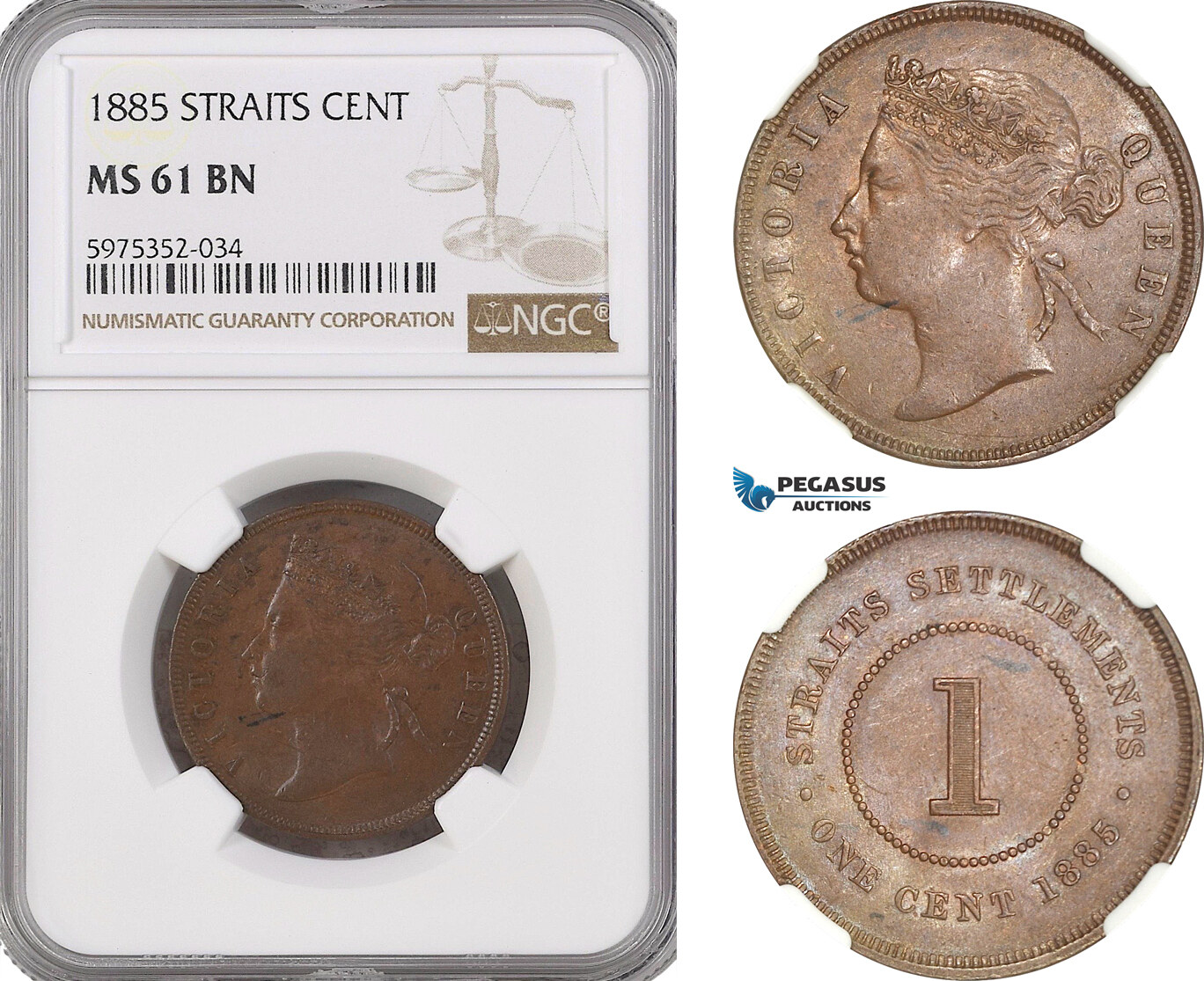 Straits Settlements 1 Cent 1885 1885 NGC MS61BN | MA-Shops