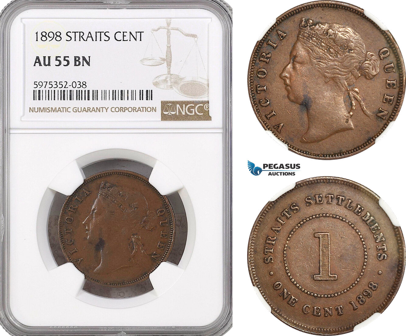 Straits Settlements 1 Cent 1898 NGC AU55BN | MA-Shops