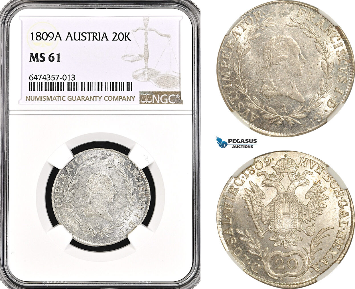 Austria 20 Kreuzer 1809 A NGC MS61 | MA-Shops