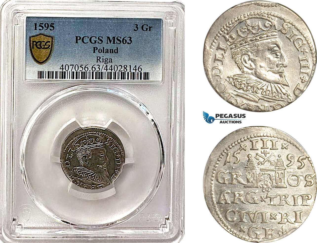 Latvia 3 Groschen 1595 PCGS MS63 | MA-Shops