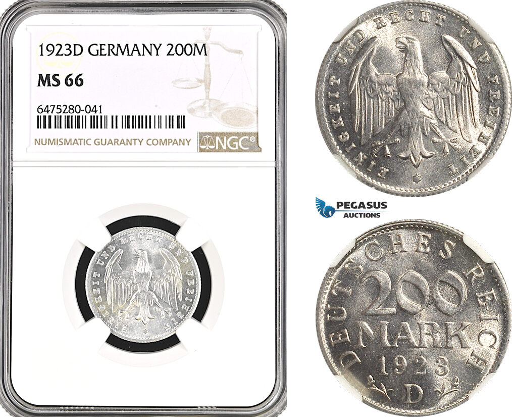 Germany, Weimar Republic 200 Mark 1923 D NGC MS66 | MA-Shops