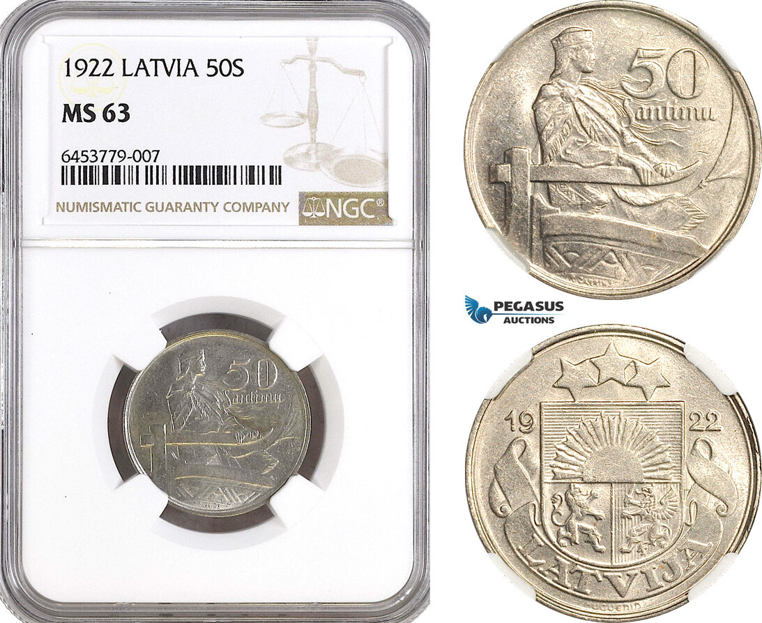 Latvia 50 Santimu 1922 NGC MS63 | MA-Shops