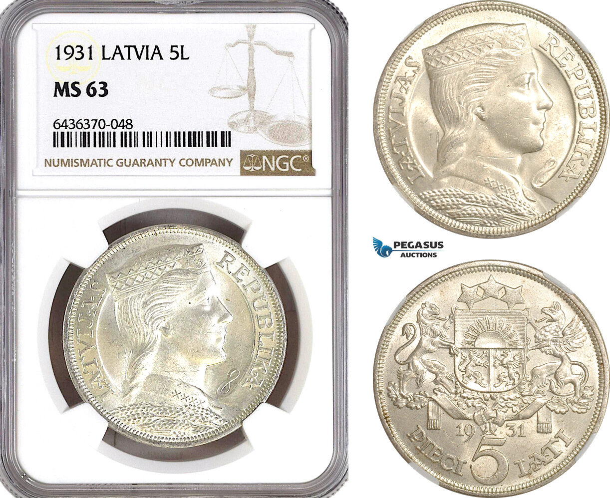 Latvia 5 Lati 1931 NGC MS63 | MA-Shops
