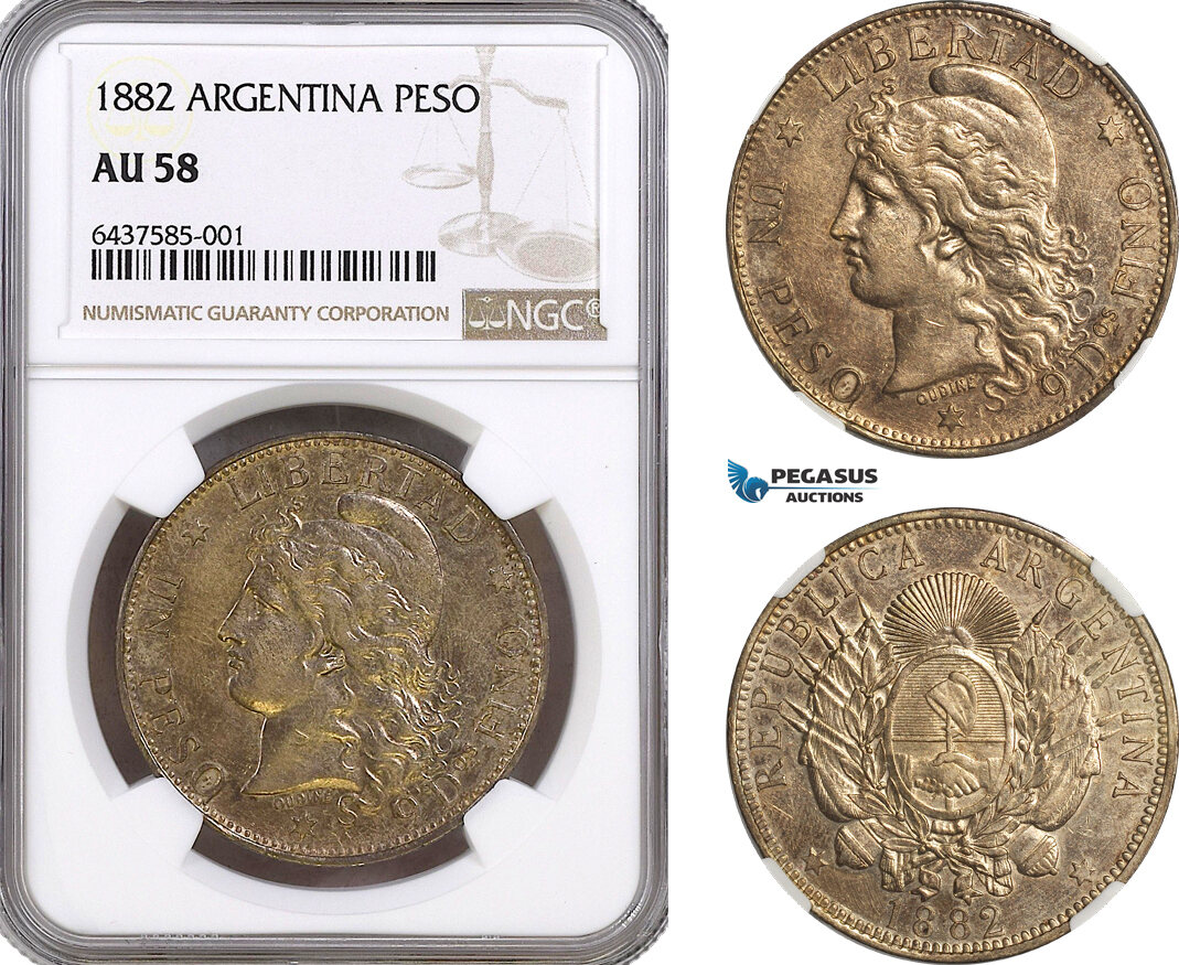 Argentina 1 Peso 1882 NGC AU58 | MA-Shops