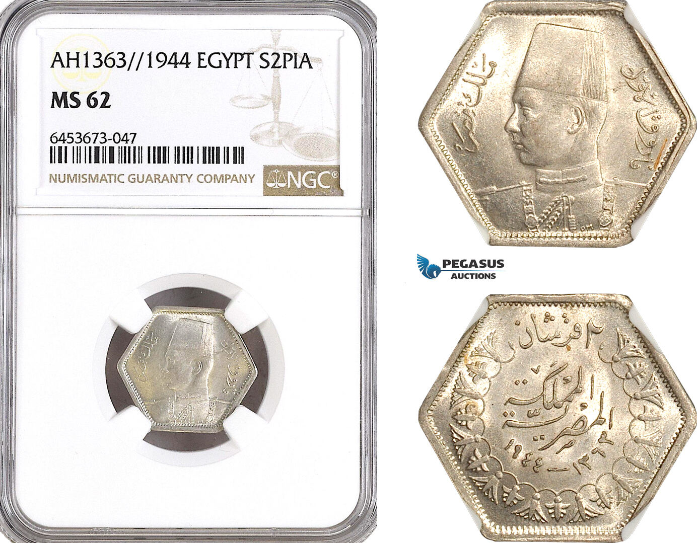 Egypt 2 Piastres AH1363/1944 NGC MS62 | MA-Shops