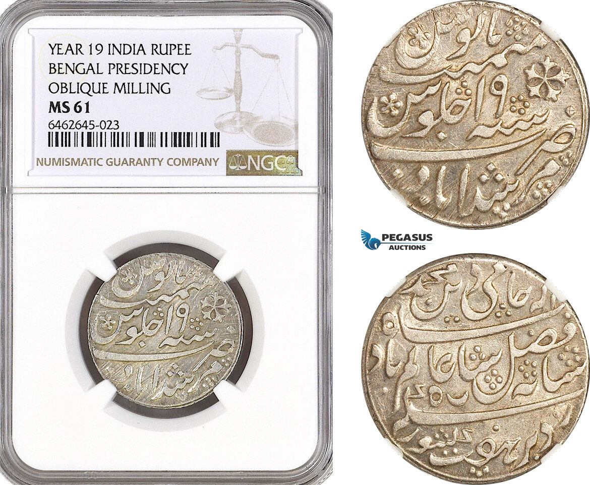 India, Bengal 1 Rupee Year 19 NGC MS61 | MA-Shops