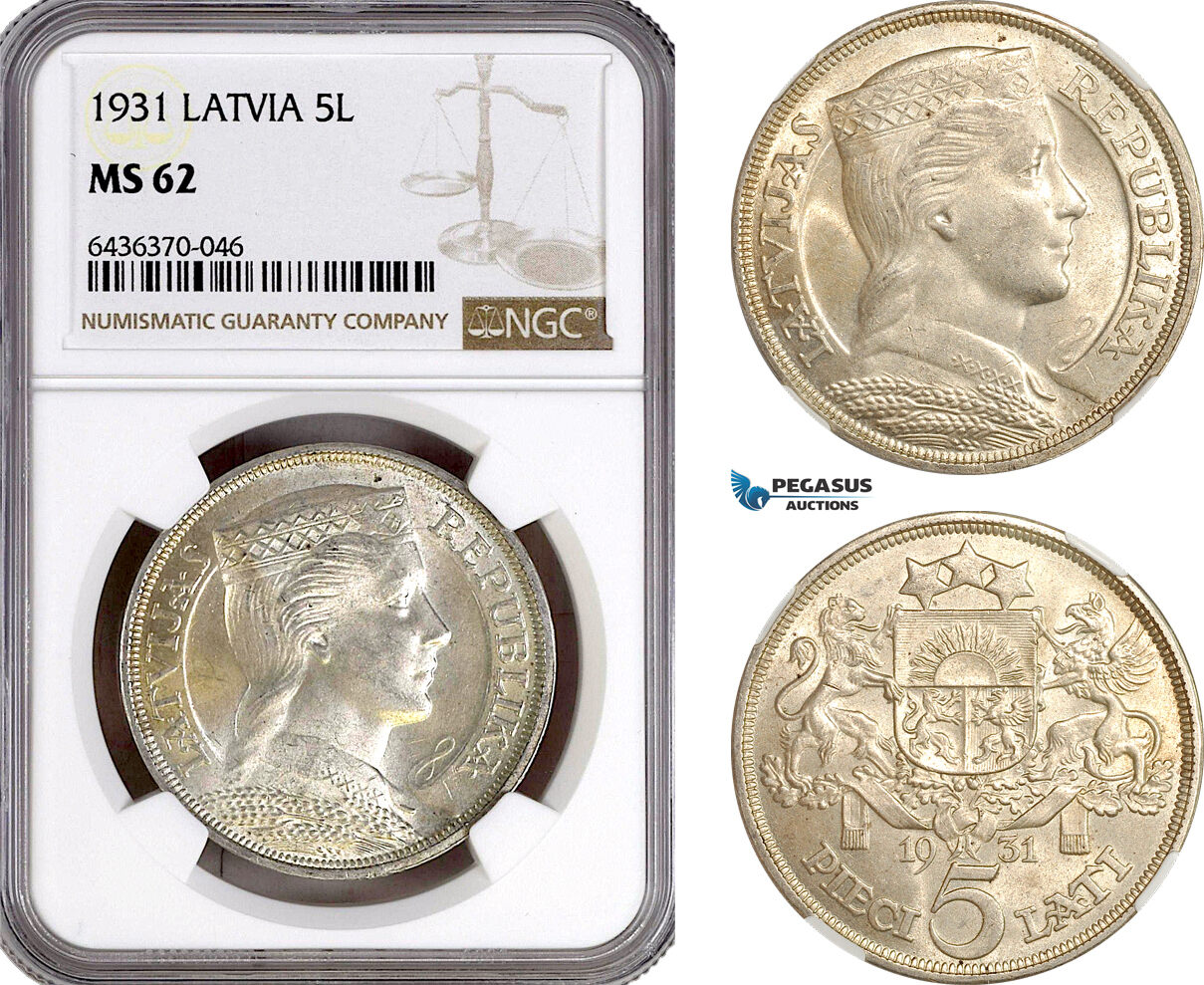 Latvia 5 Lati 1931 NGC MS62 | MA-Shops