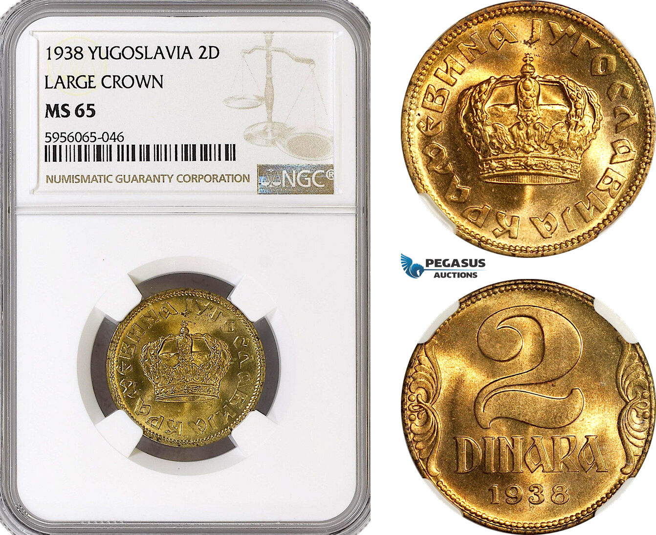 Yugoslavia 2 Dinara 1938 NGC MS65 | MA-Shops