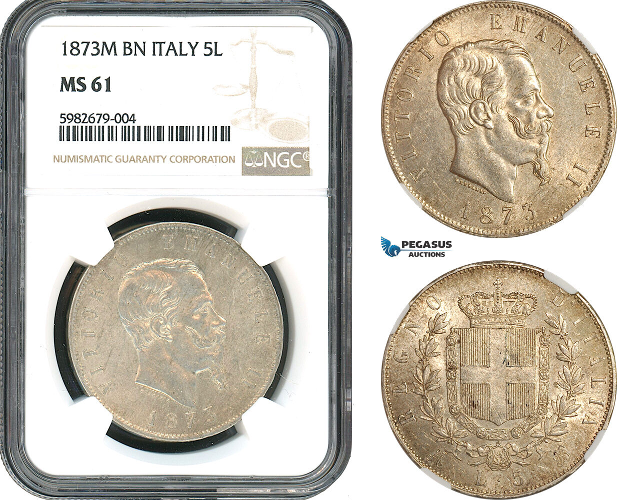 Italy 5 Lire 1873 NGC MS61 | MA-Shops