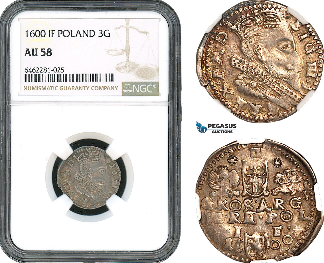 Poland 3 Groschen (Trojak) 1600 NGC AU58 | MA-Shops