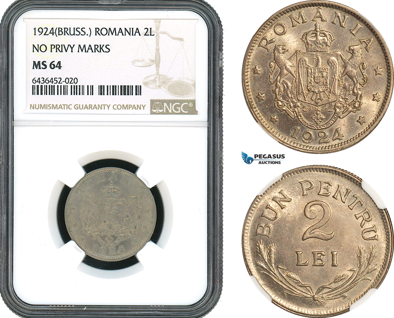 Romania 2 Lei 1924 NGC MS64 | MA-Shops