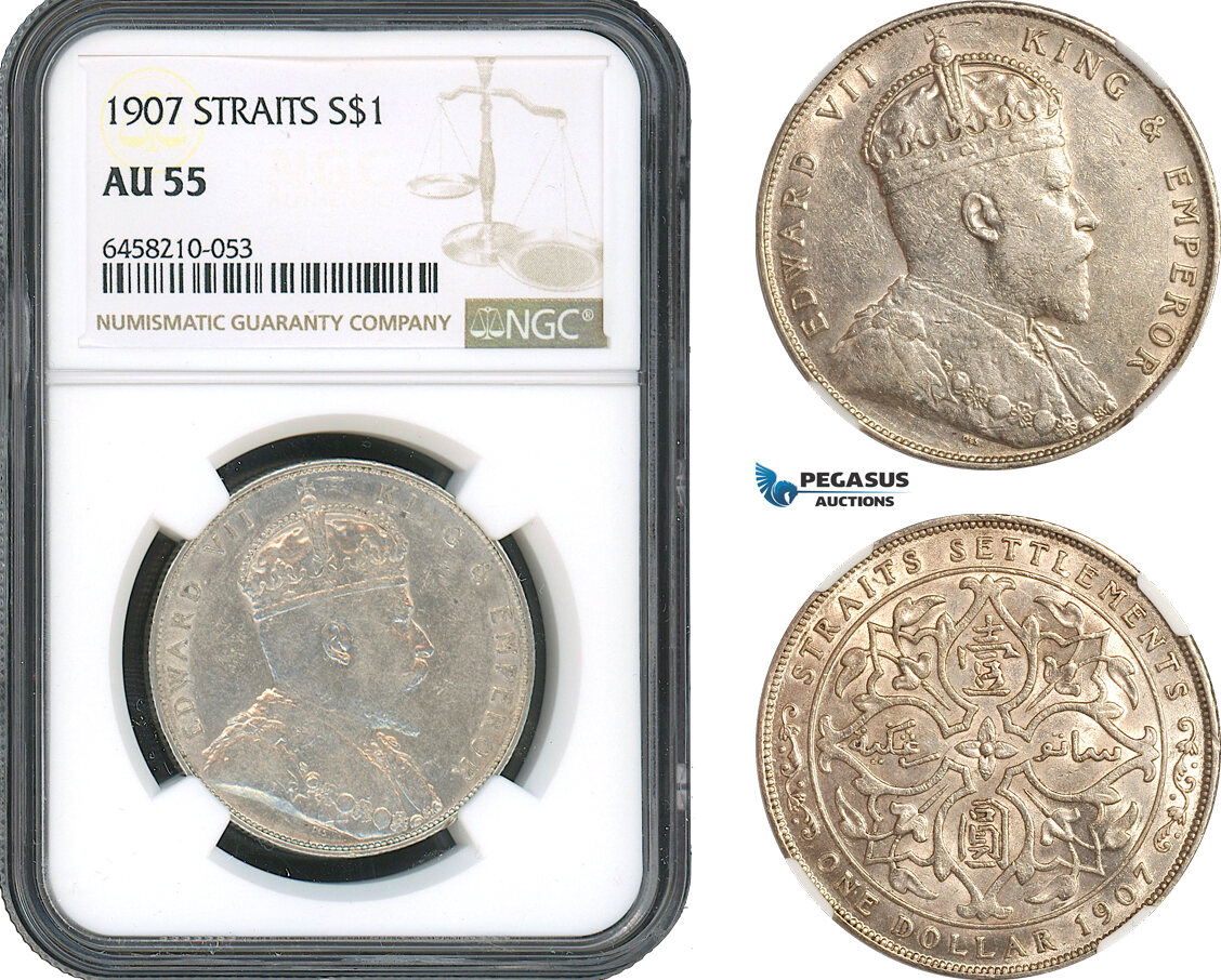 Straits Settlements 1 Dollar 1907 NGC AU55 | MA-Shops