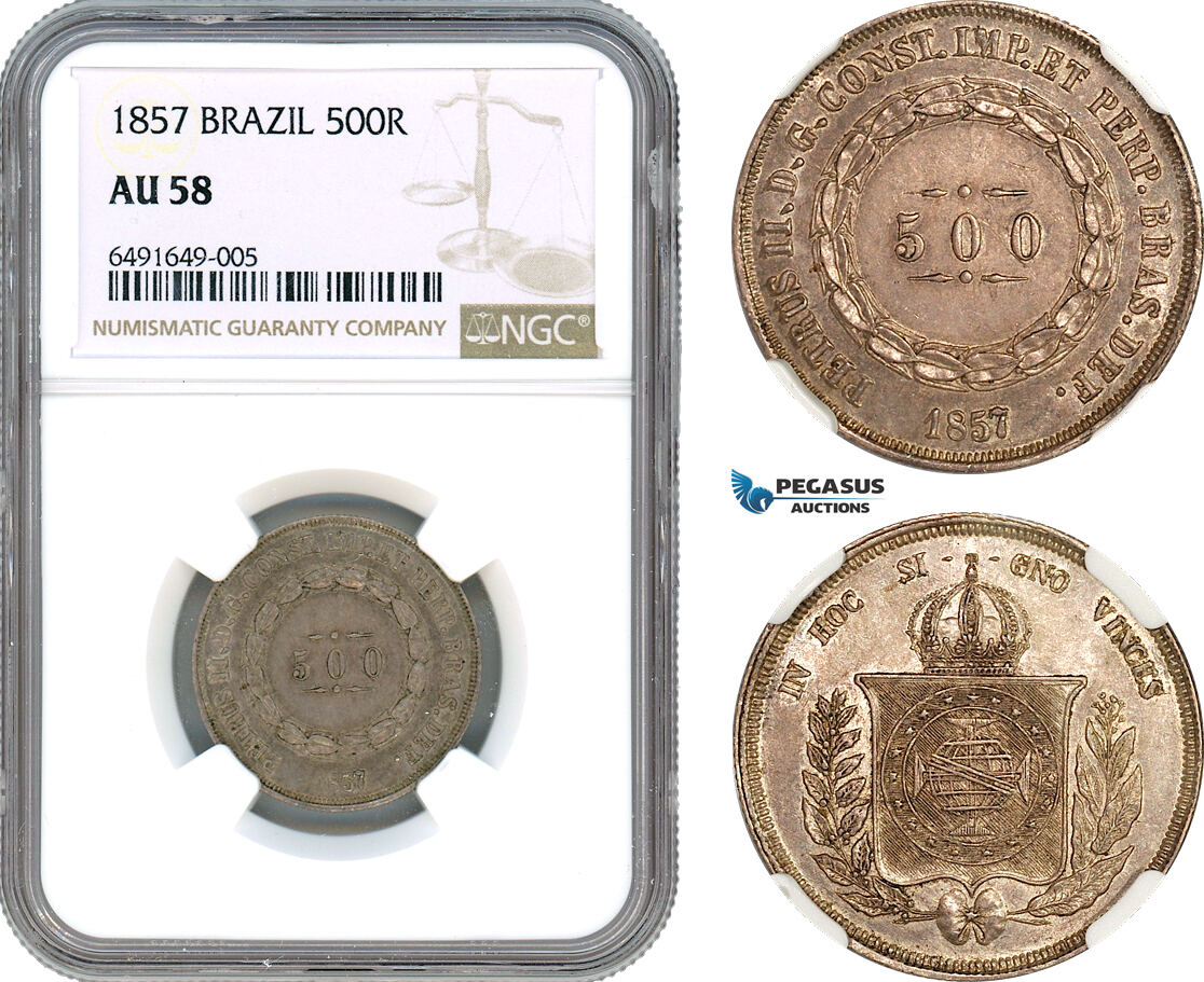 Brazil 500 Reis 1857 NGC AU58 | MA-Shops