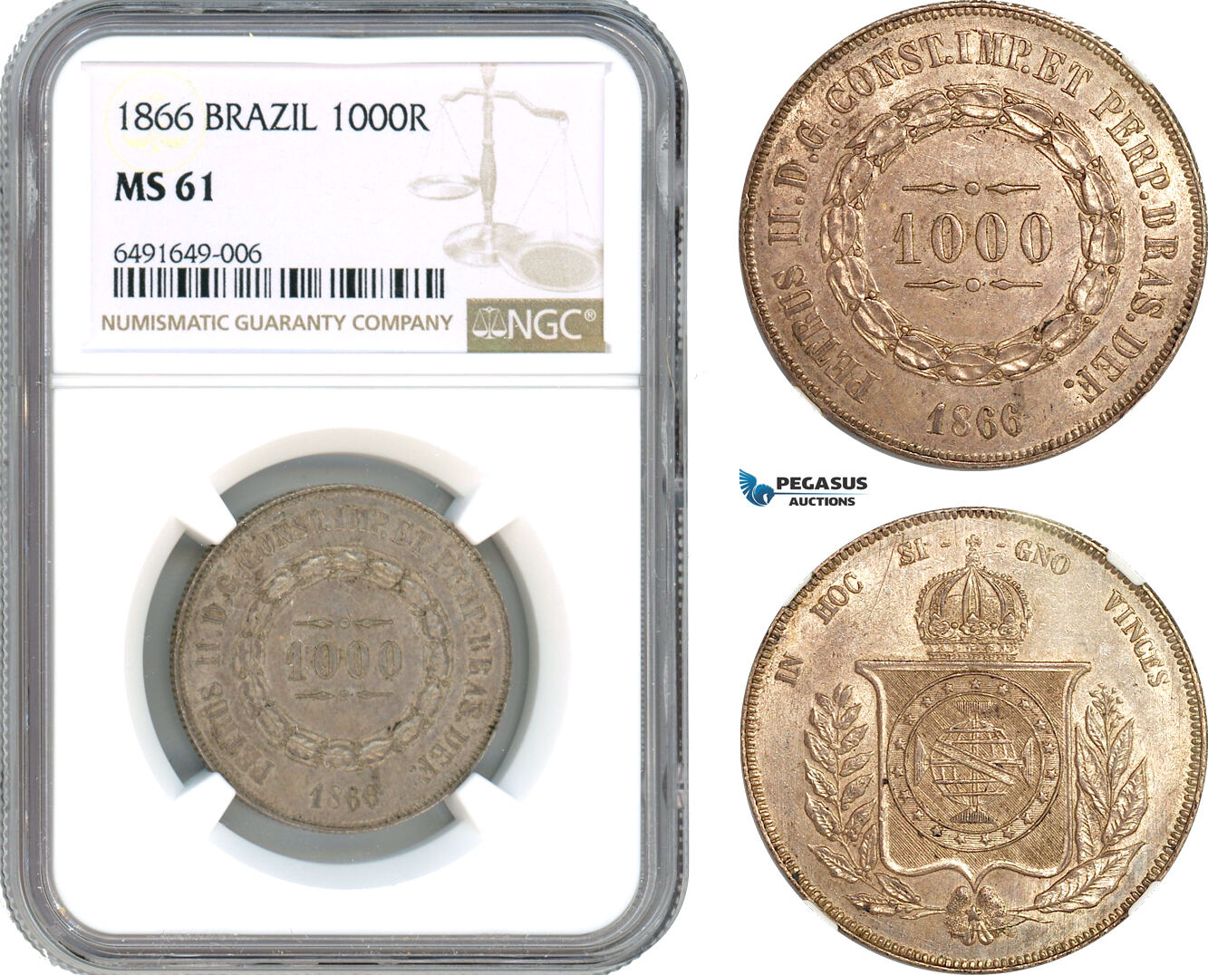 Brazil 1000 Reis 1866 NGC MS61 | MA-Shops