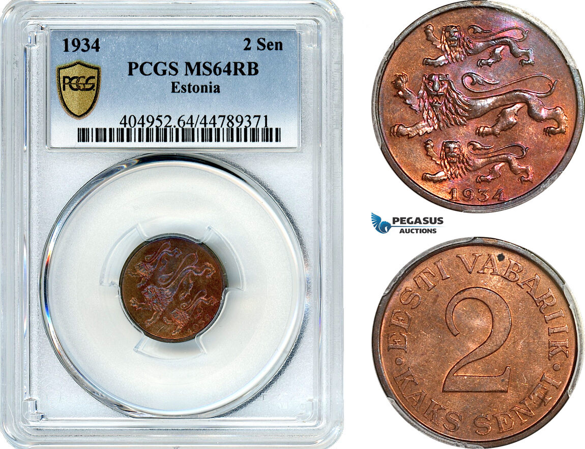 Estonia 2 Senti 1934 PCGS MS64RB | MA-Shops