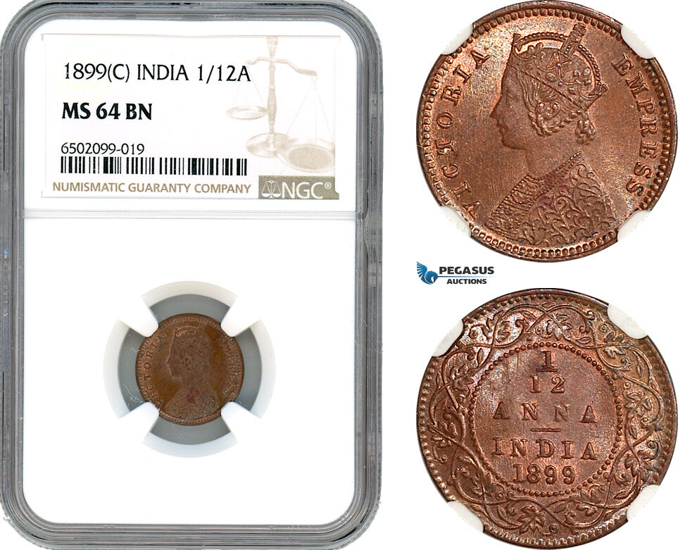 India, British 1/12 Anna 1899 NGC MS64BN | MA-Shops