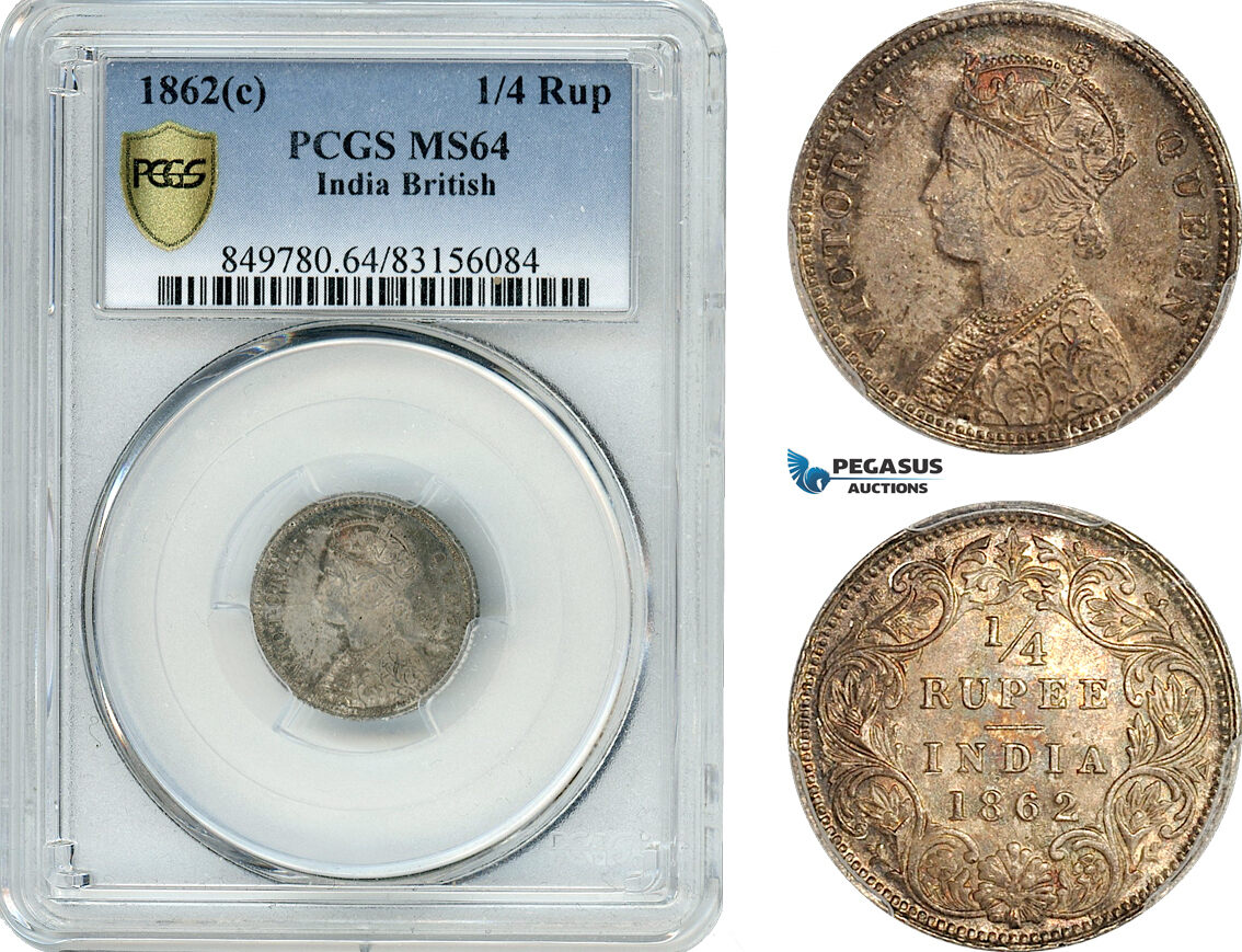 India, British 1/4 Rupee 1862 PCGS MS64 | MA-Shops