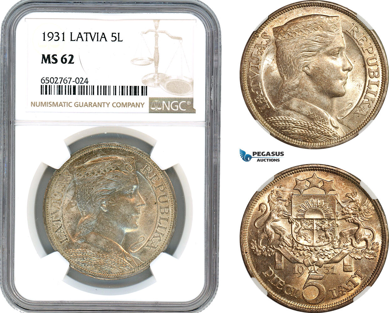 Latvia 5 Lati 1931 NGC MS62 | MA-Shops