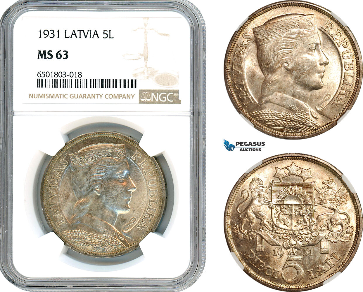 Latvia 5 Lati 1931 NGC MS63 | MA-Shops