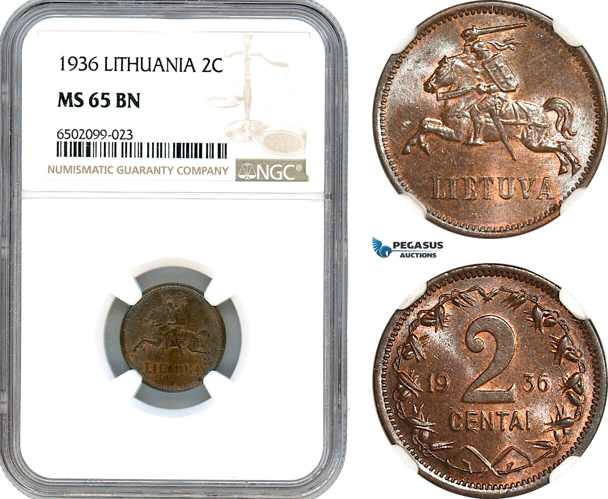 Lithuania 2 Centai 1936 NGC MS65BN | MA-Shops