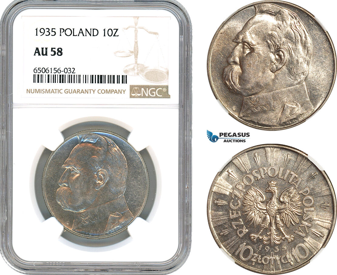 Poland 10 Zlotych 1935 NGC AU58 | MA-Shops