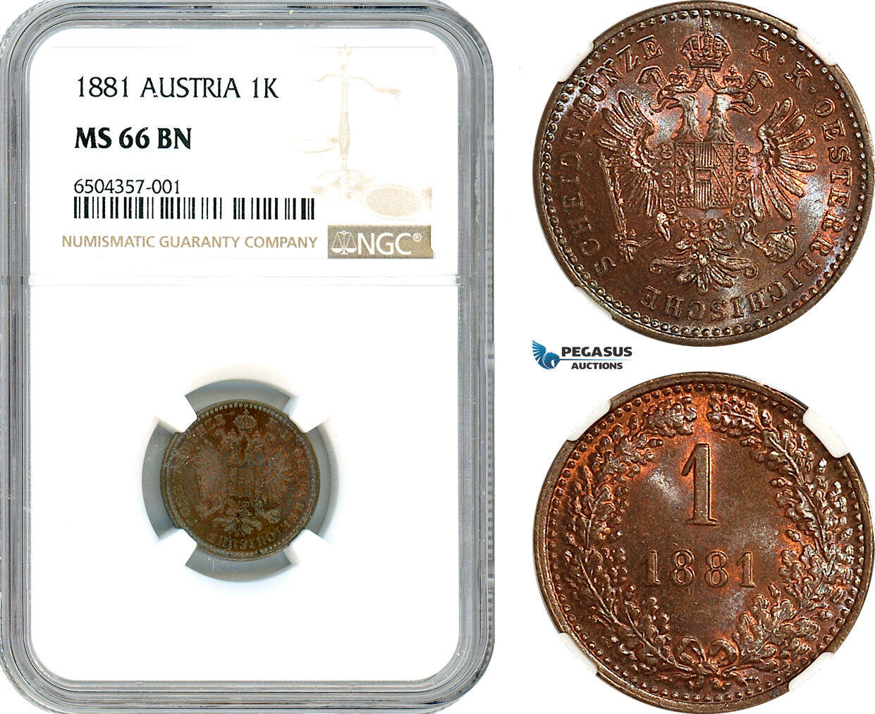 Austria 1 Kreuzer 1881 NGC MS66BN | MA-Shops