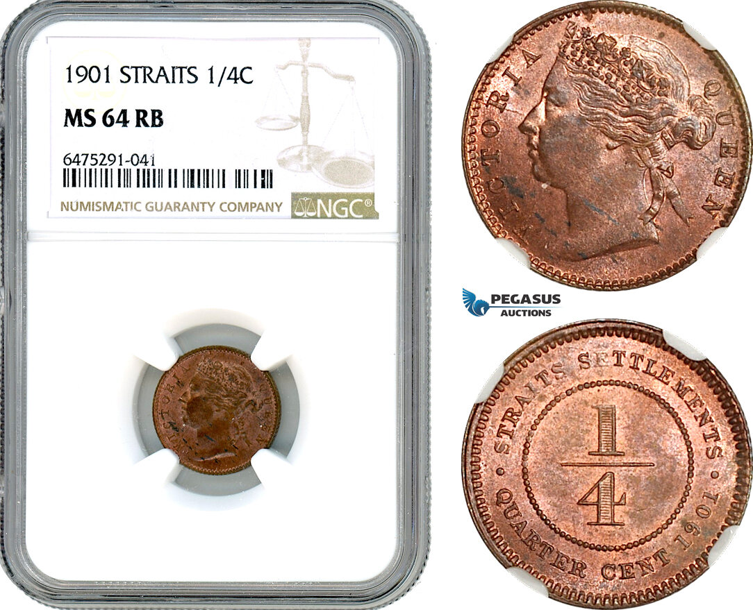 Straits Settlements 1/4 Cent 1901 NGC MS64RB | MA-Shops