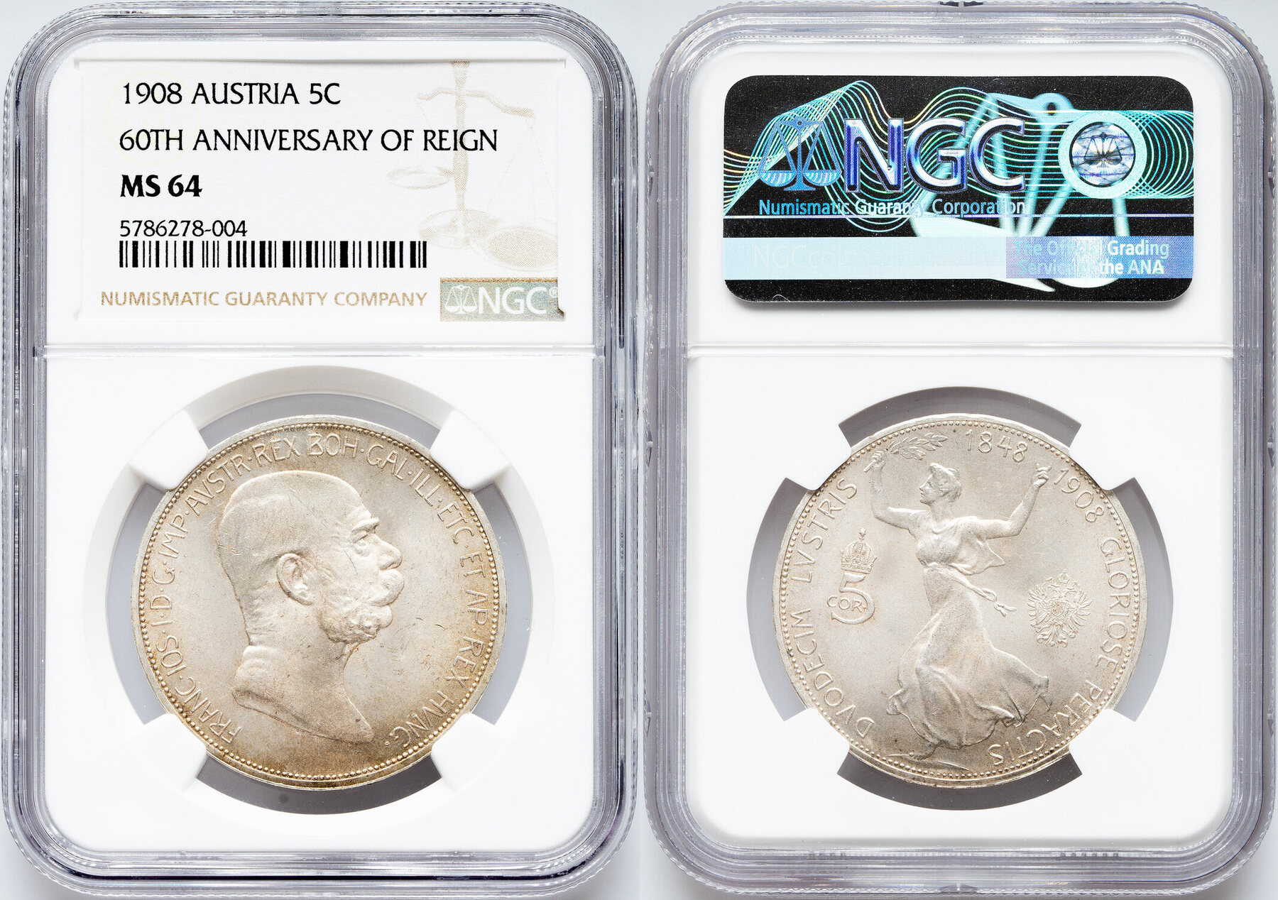 Austria-Hungary 5 Krone 1908 Extraordinary piece with nice mint luster ...