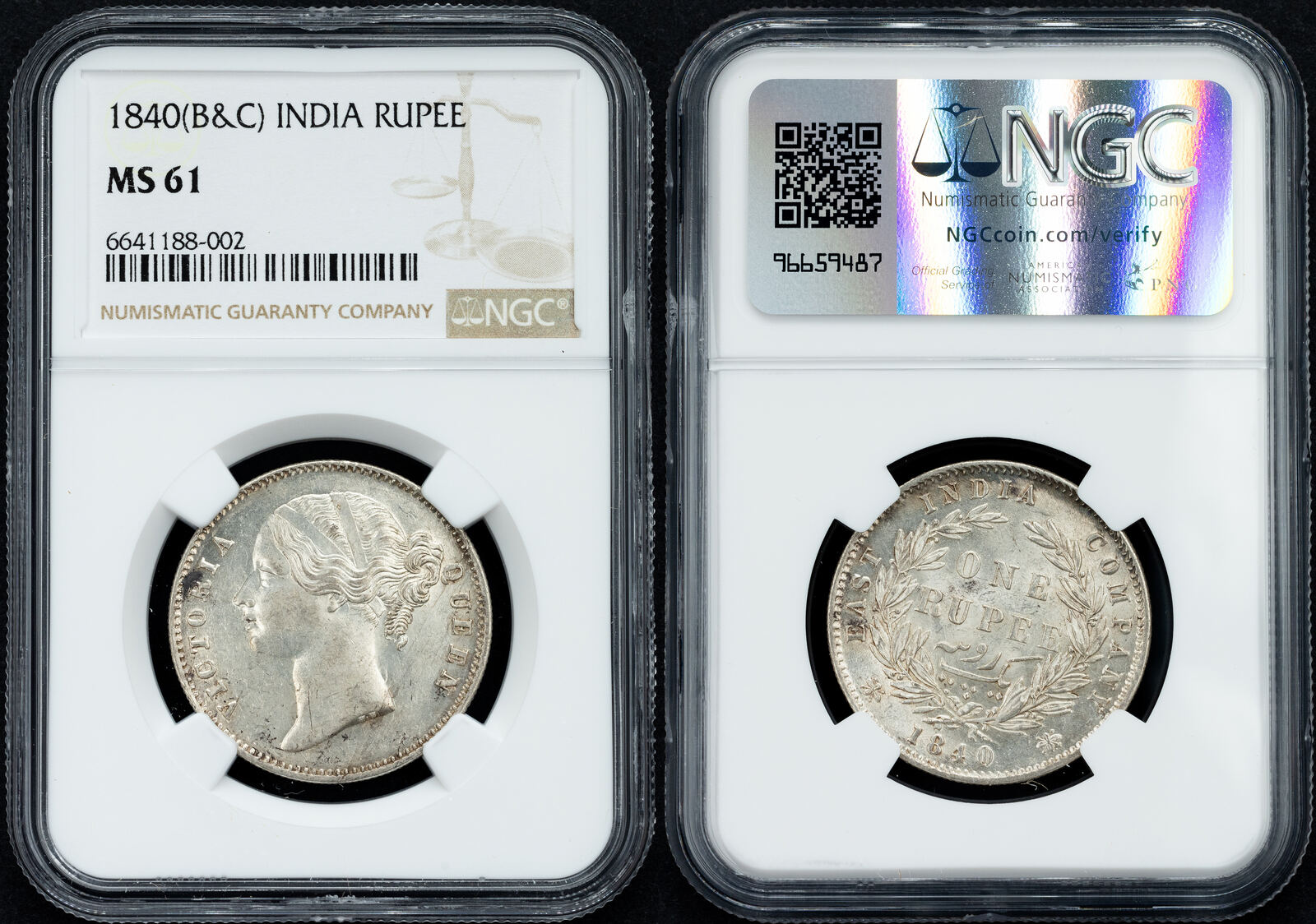 India - British 1 Rupee 1840 B&C Victoria MS 61 | MA-Shops