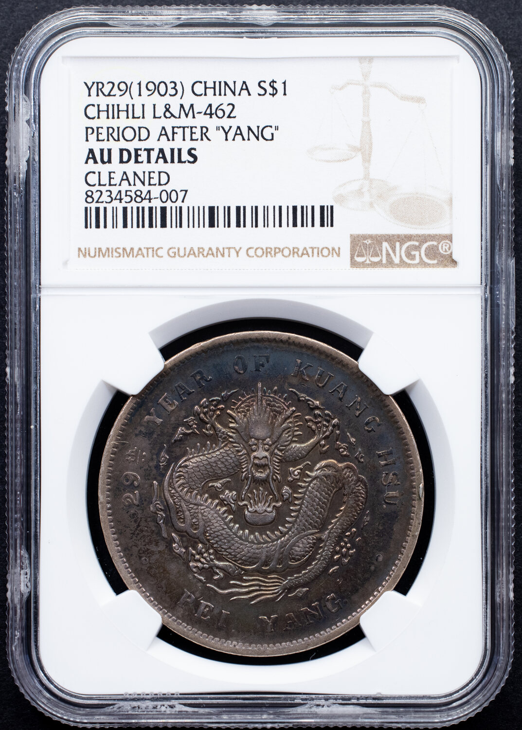 China 1 Dollar 29 (1903) Pei Yang Guangxu AU DETAILS -CLEANED | MA-Shops