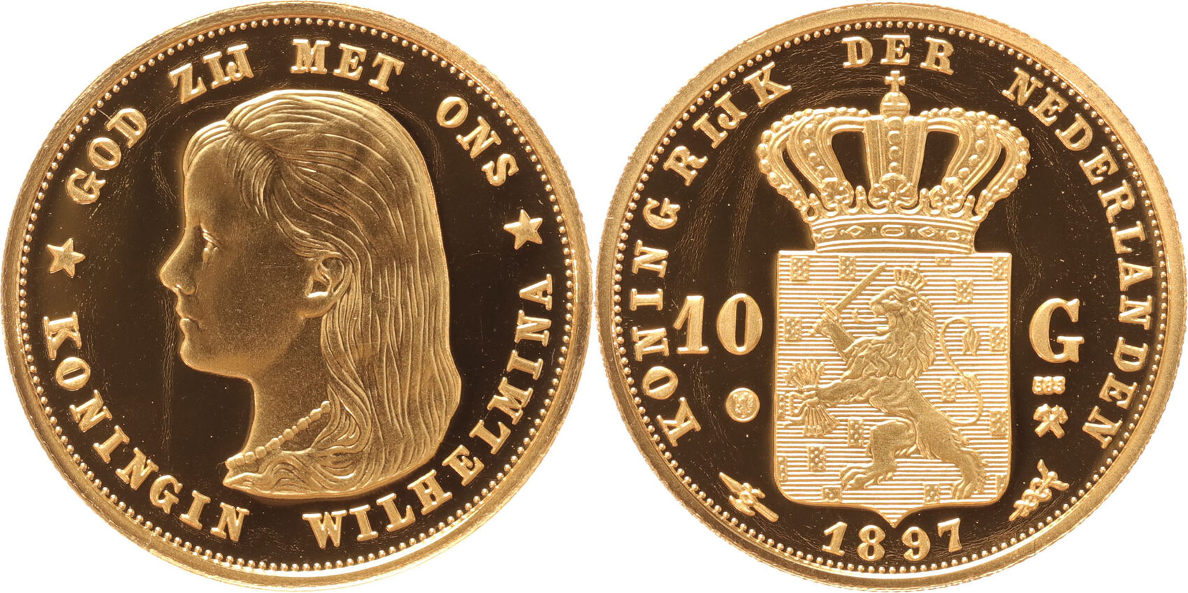 Replica van de Gouden 10 Gulden 1897 Koningin Wilhelmina in Goud | MA-Shops