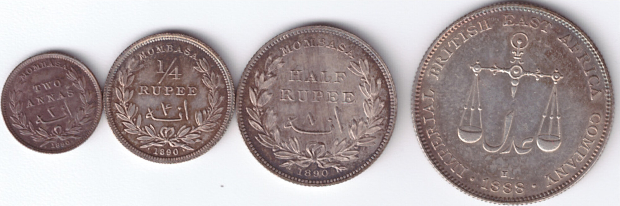 Mombasa satz 4 st 1888+1890 unc,1 rupee aunc | MA-Shops