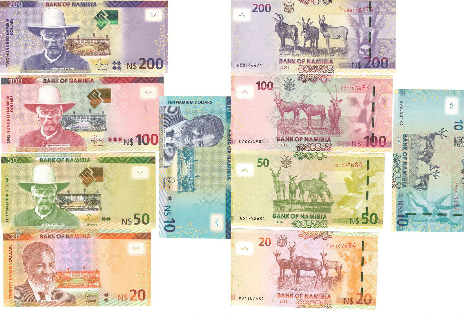 Namibia 10,20,50,100,200 Nam dollar 2012-16 unc | MA-Shops