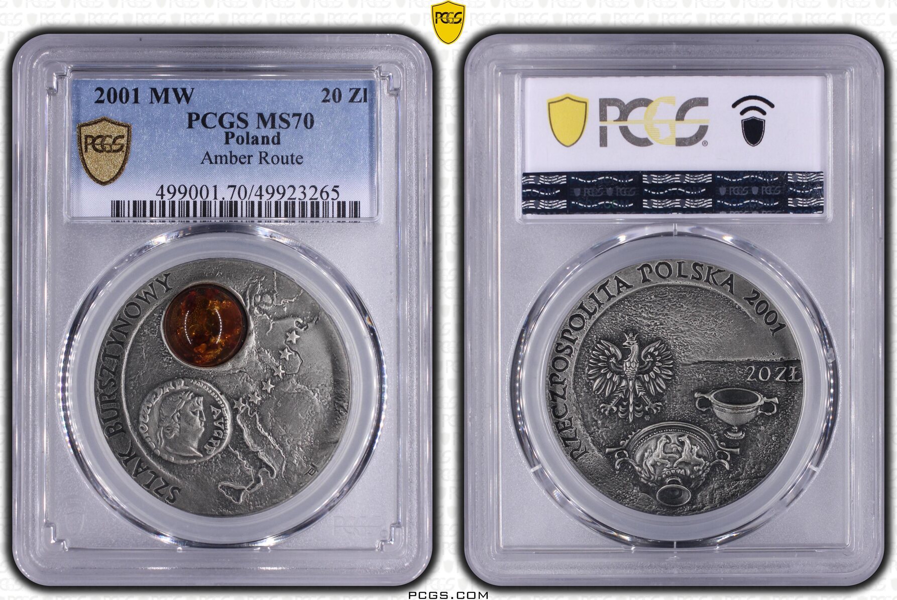 Polen 20 Zloty 2001 Amber Route - Szlak Bursztynowy. MS70 | MA-Shops