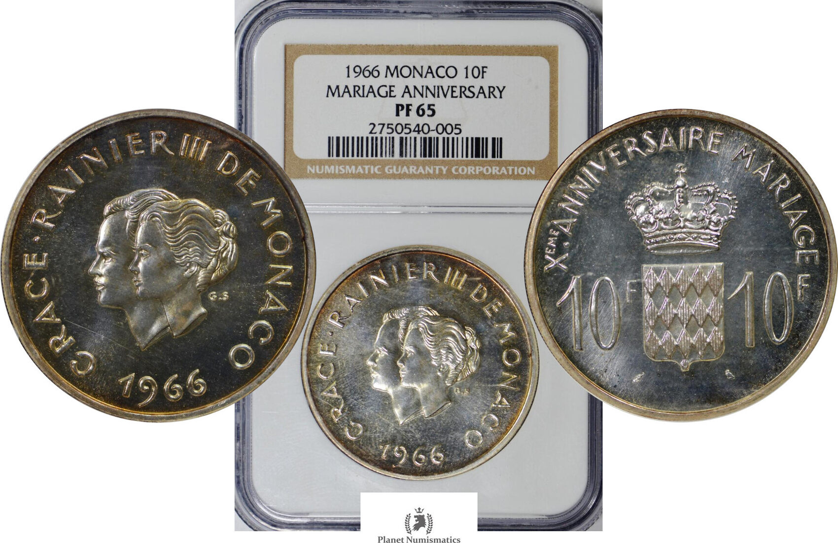 Monaco SILVER-10-FRANCS 1966 101023 NGC-PF65 | MA-Shops