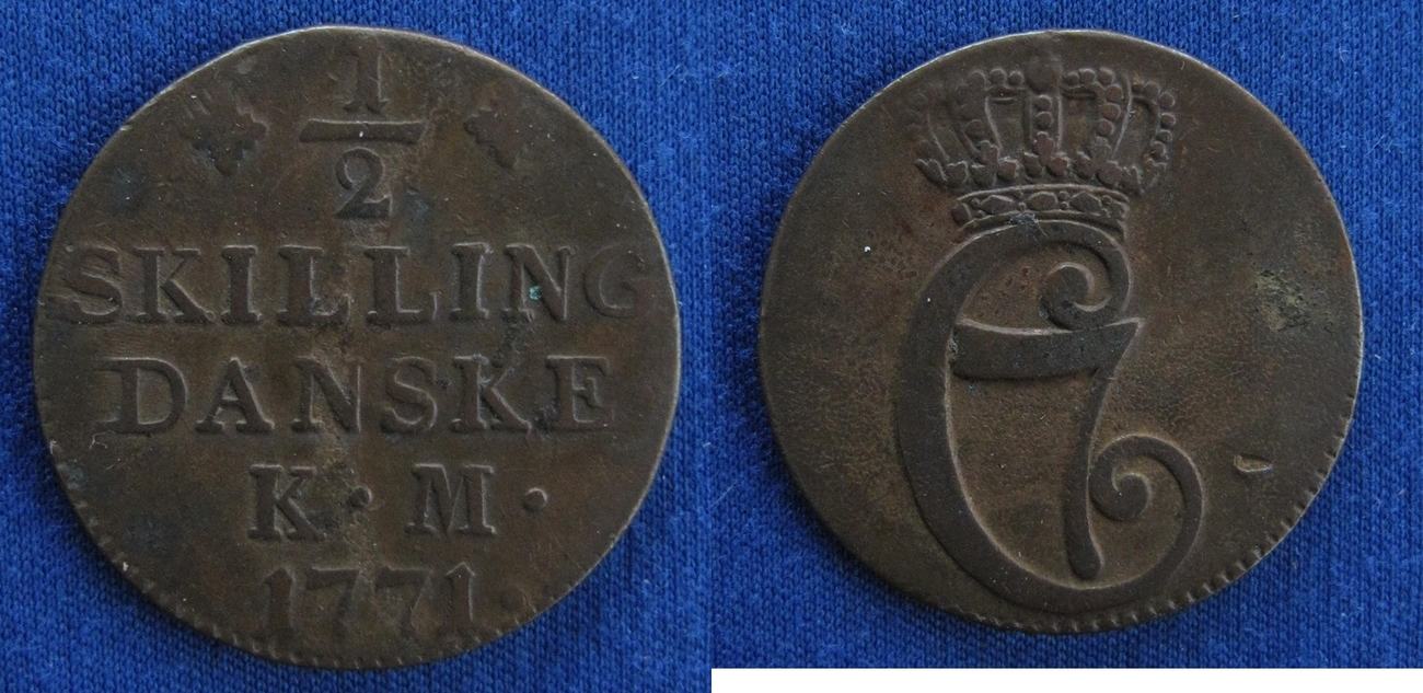 Denmark 1/2 Skilling 1771 König Christian VII. VF+ | MA-Shops