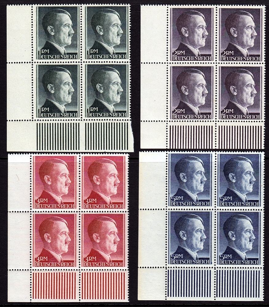 Deutsches Reich 1944 Hitler Markwerte eng gezähnt kpl. im Viererblock Eckrand unten links ...