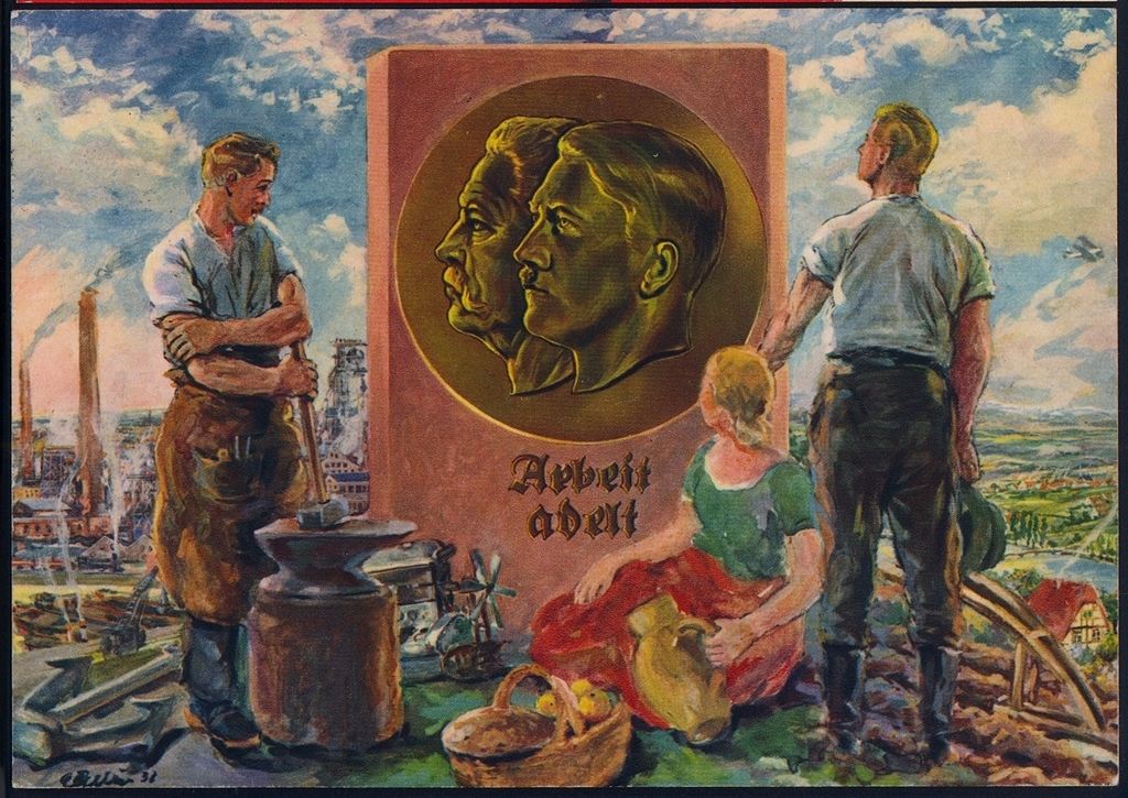 Deutsches Reich Propaganda 1933 'Arbeit adelt' color-ErinnerungsKarte ...