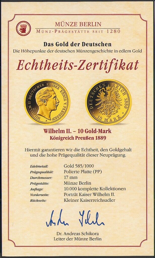 Deutsches Reich - Preussen 10 Mark (1889) 2013 NP 'Das Gold der ...