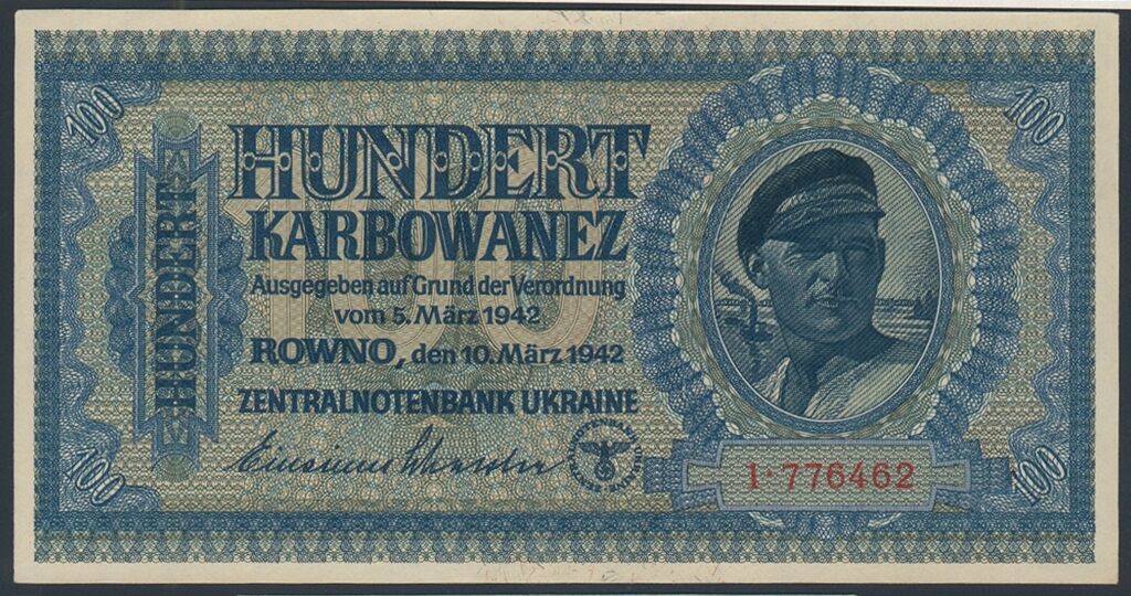 Deutsches Reich - Ukraine 100 Karb. 1942 Zentralnotenbank der Ukraine ...