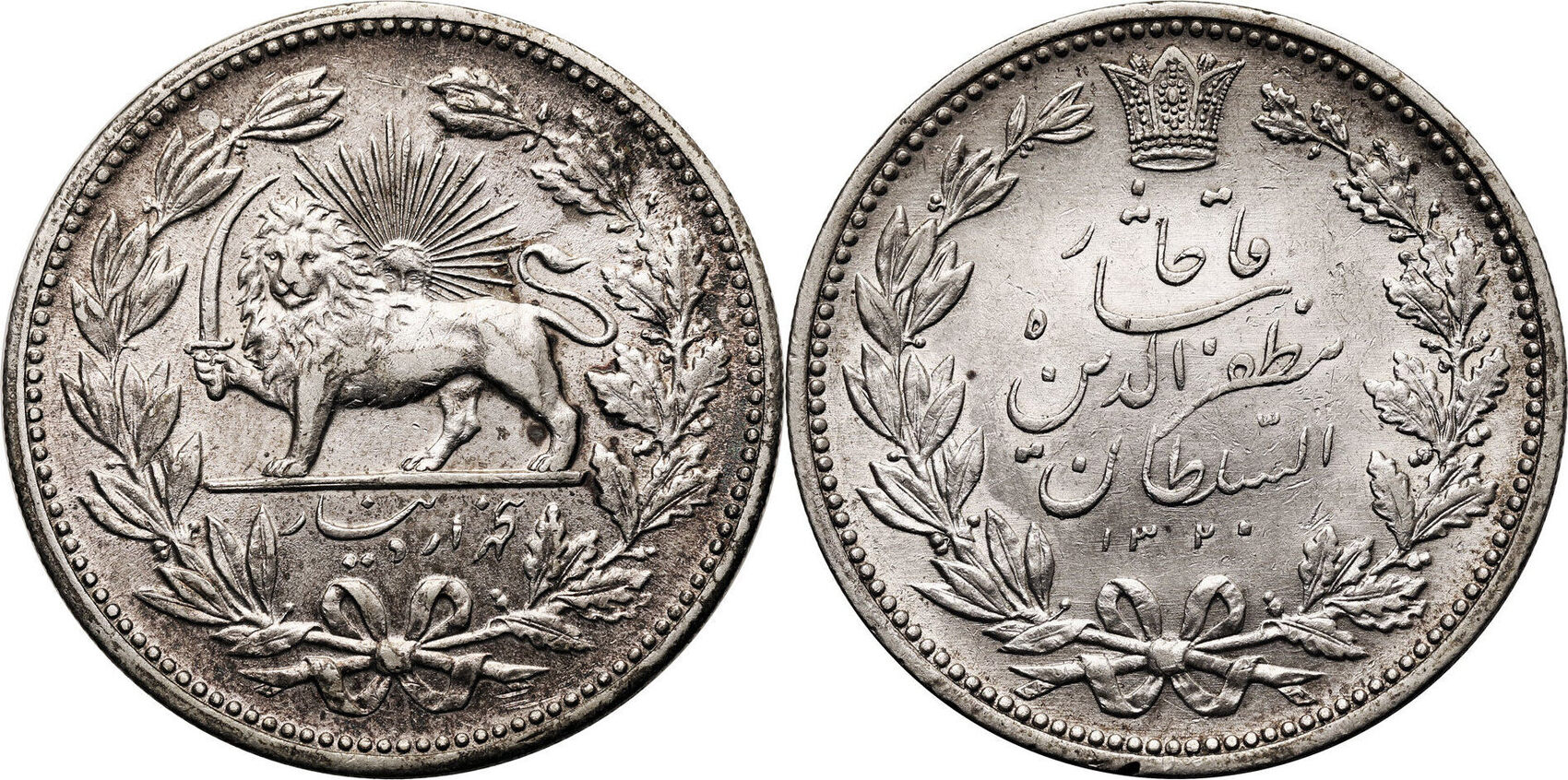 Iran. Muzaffar al-Din Shah 5000 Dinars (5 Kran) AH 1320 / 1902 AD XF | MA-Shops