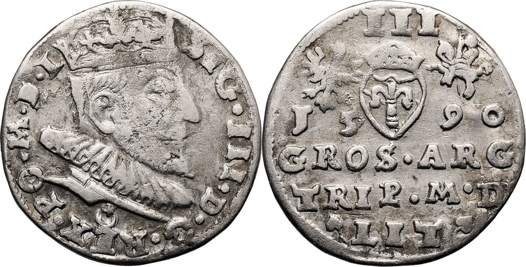 Poland / Lithuania Trojak (3 Groschen) 1590 Sigismund III Vasa / arms ...