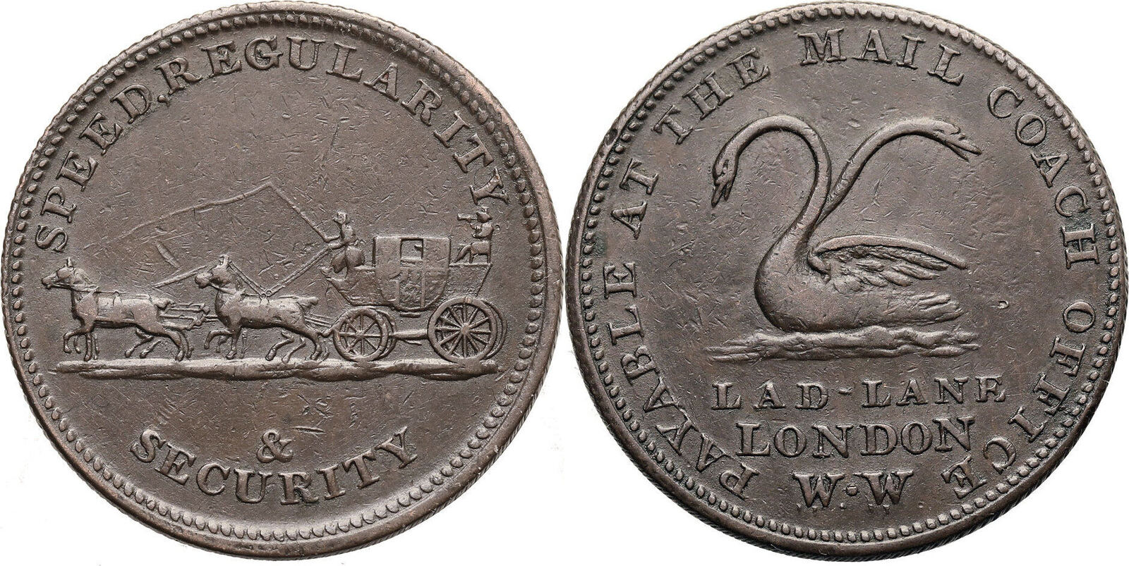 Great Britain 1/2 (Half) Penny Token 1813 London Mail Coach, Lad Lane ...